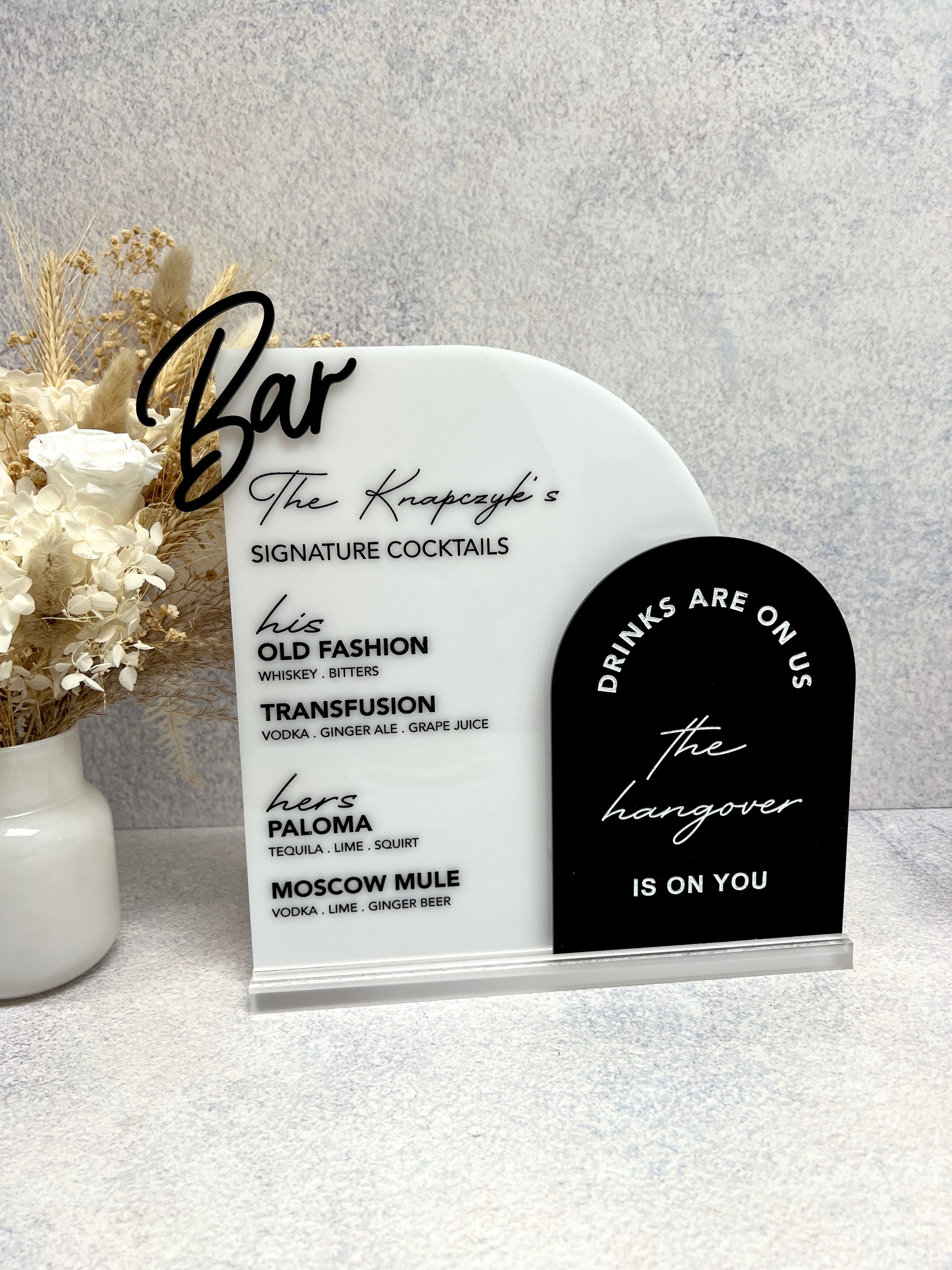 Double Arch Bar Menu with 3D Cutout writing - Wedding Bar Menu ...
