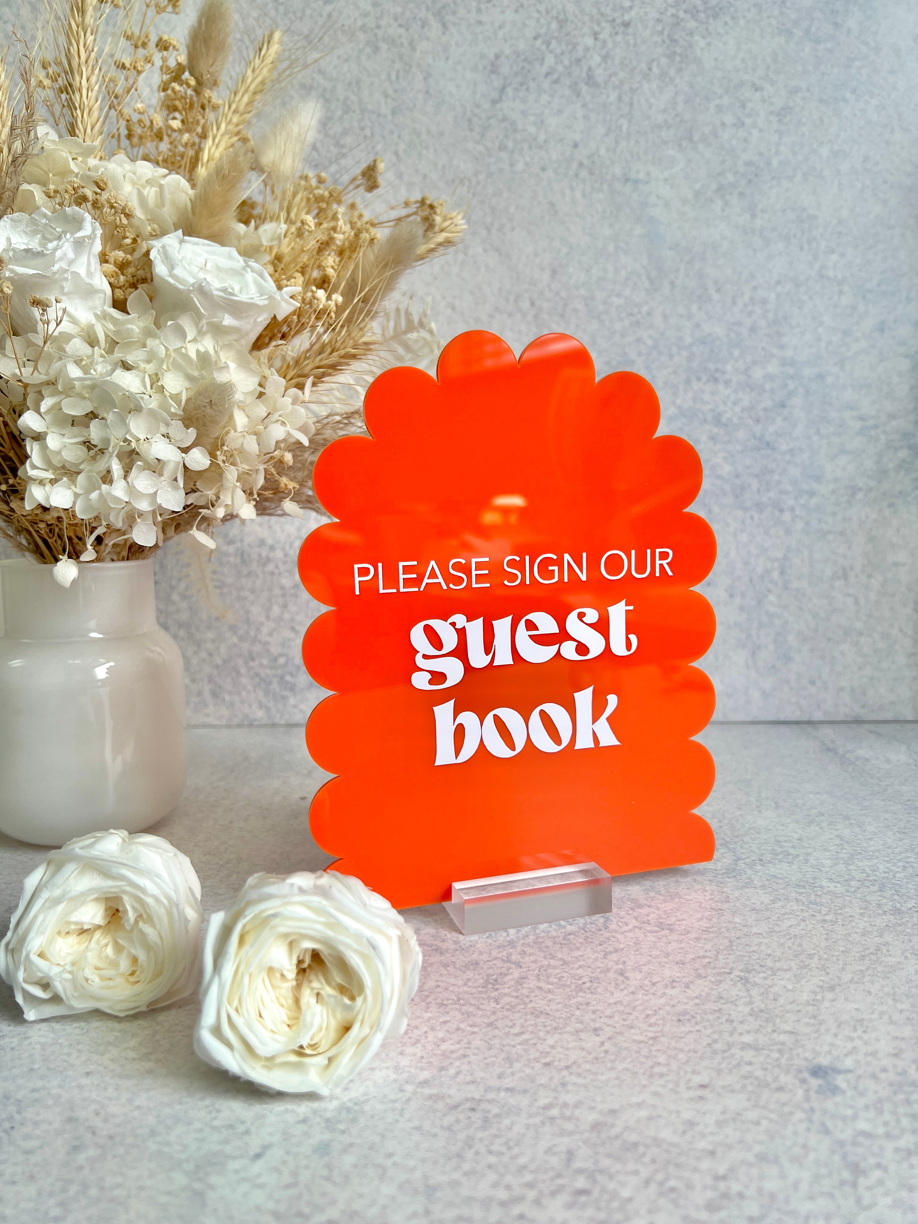 Please Sign Our Guestbook Scalloped Edge Arch Acrylic Sign – MissPaperCut